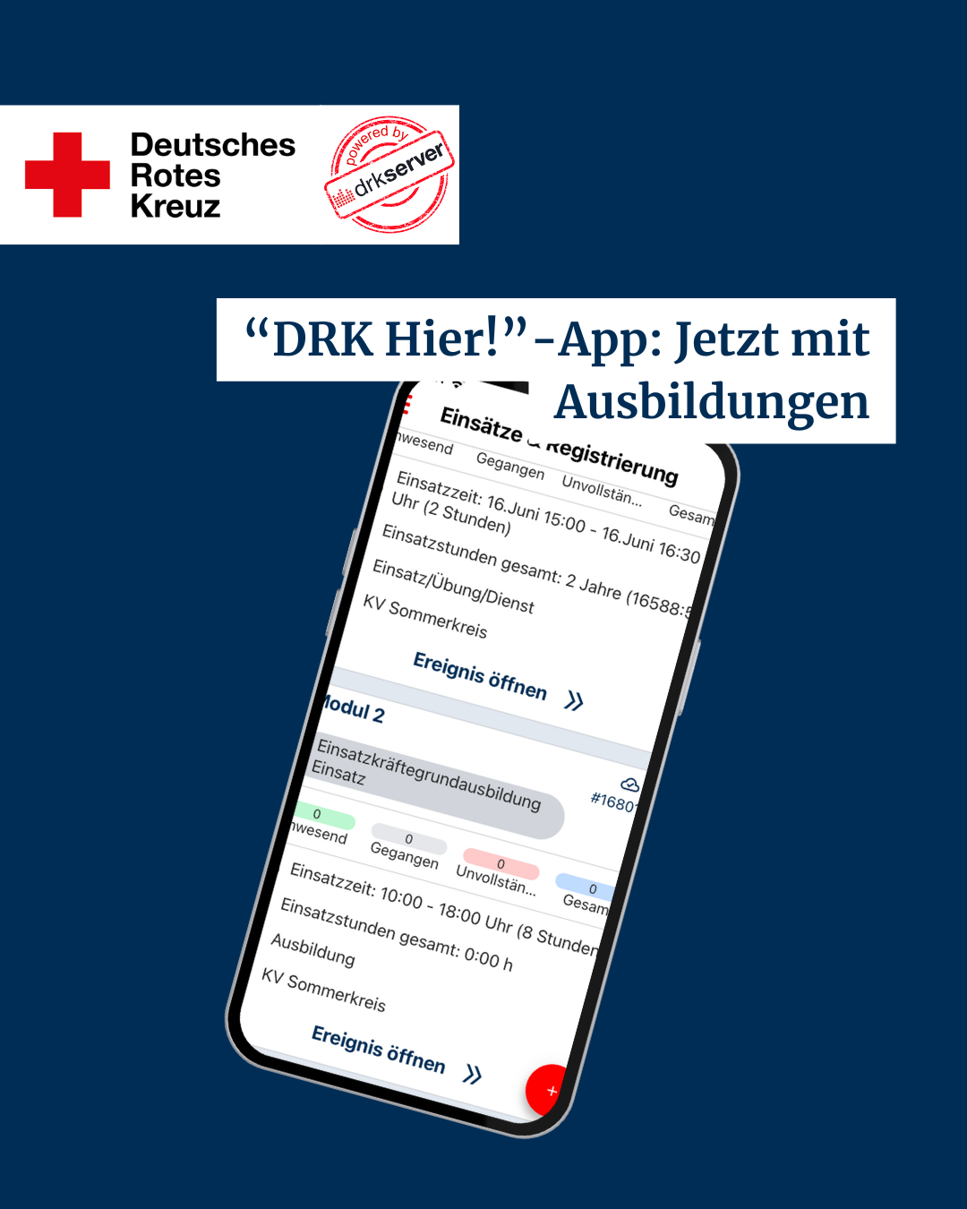 "DRK Hier!"-App jetzt mit Ausbildungen - drkserver Millionen Potentiale